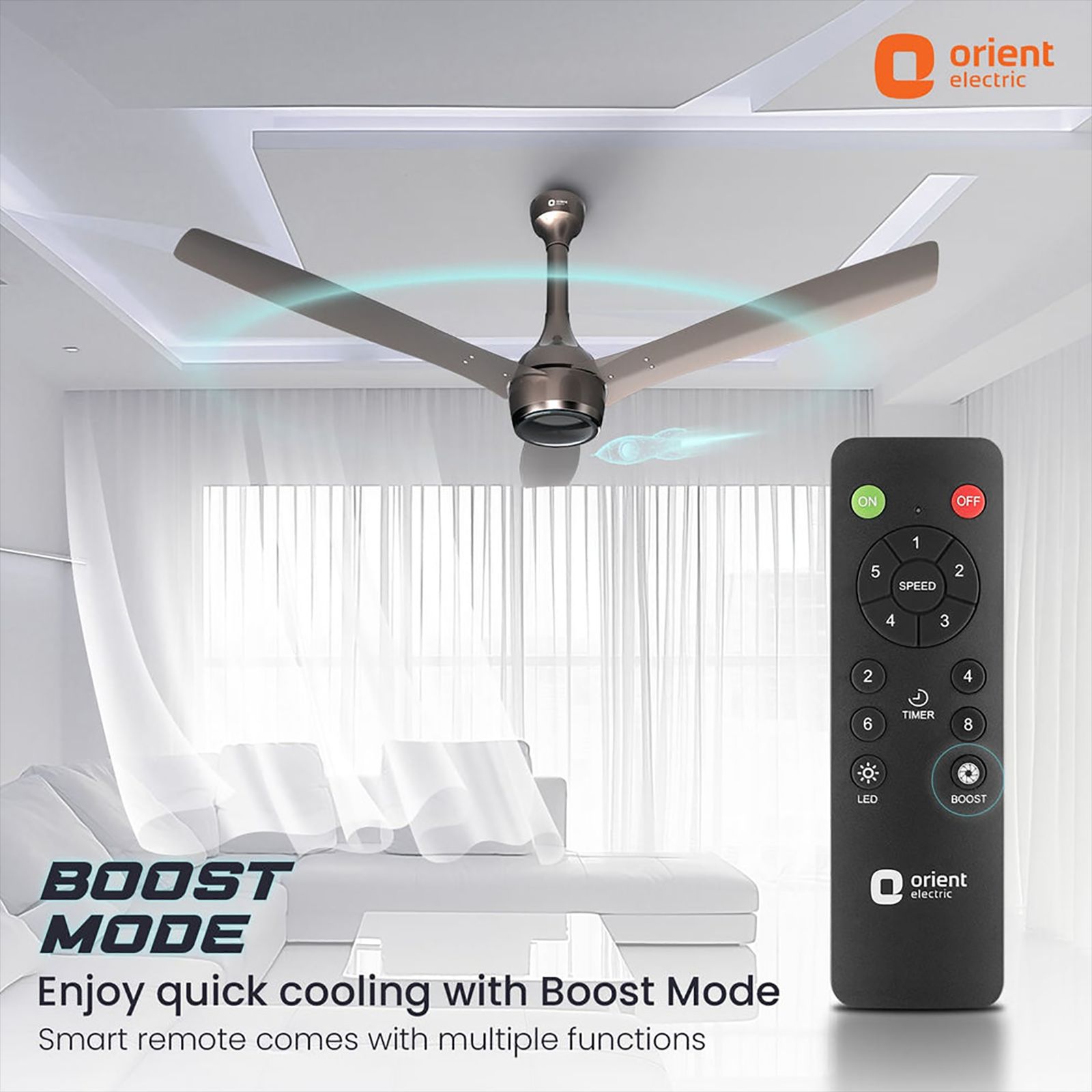 Buy Orient Aeon 5 Star 1200mm 3 Blade BLDC Motor Ceiling Fan with Remote (Antidust, Magma Grey ...